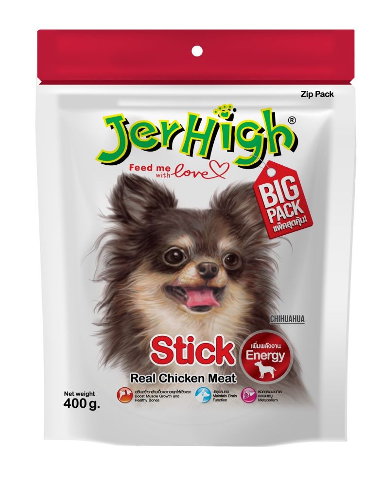 Jerhigh Pet Shop Online Store. เจอร์ไฮ ชิคเก้น สติ๊ก 400 ก x 4 ชิ้น